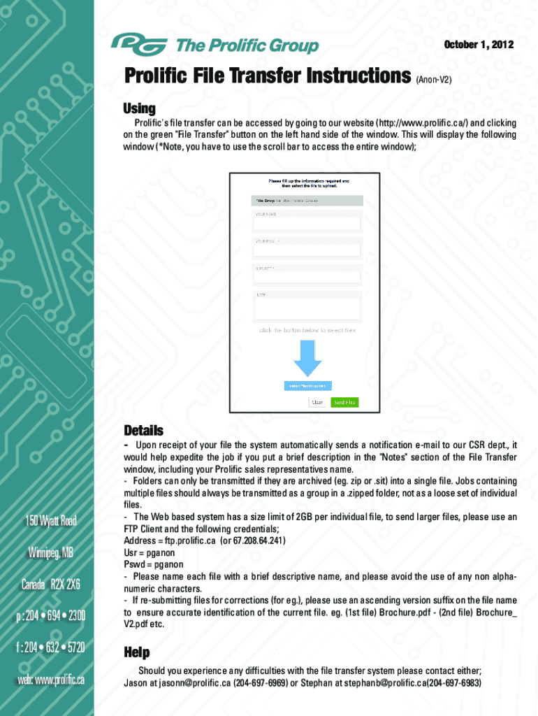 Fillable Online Prolific File Transfer Instructions (Anon-V2) Fax Email Print - pdfFiller