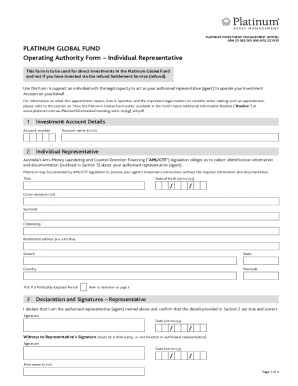 Fillable Online PLATINUM GLOBAL FUND Operating Authority Form Fax Email ...