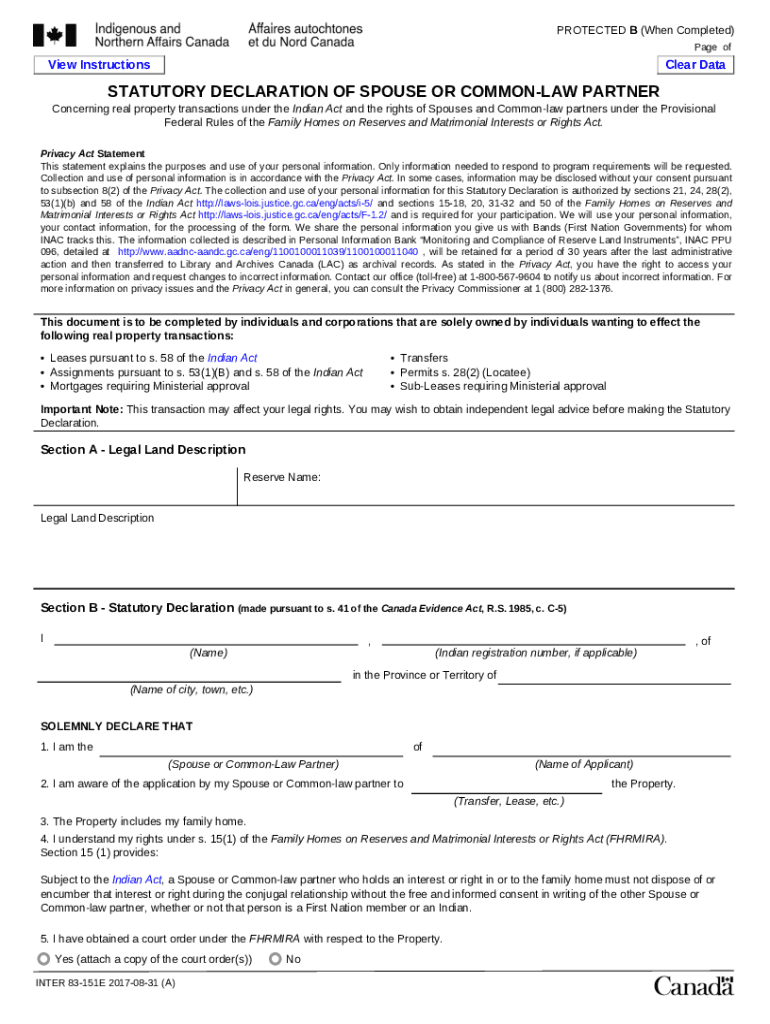 Fillable Online STATUTORY DECLARATION OF SURVIVING SPOUSE OR COMMON-LAW ...