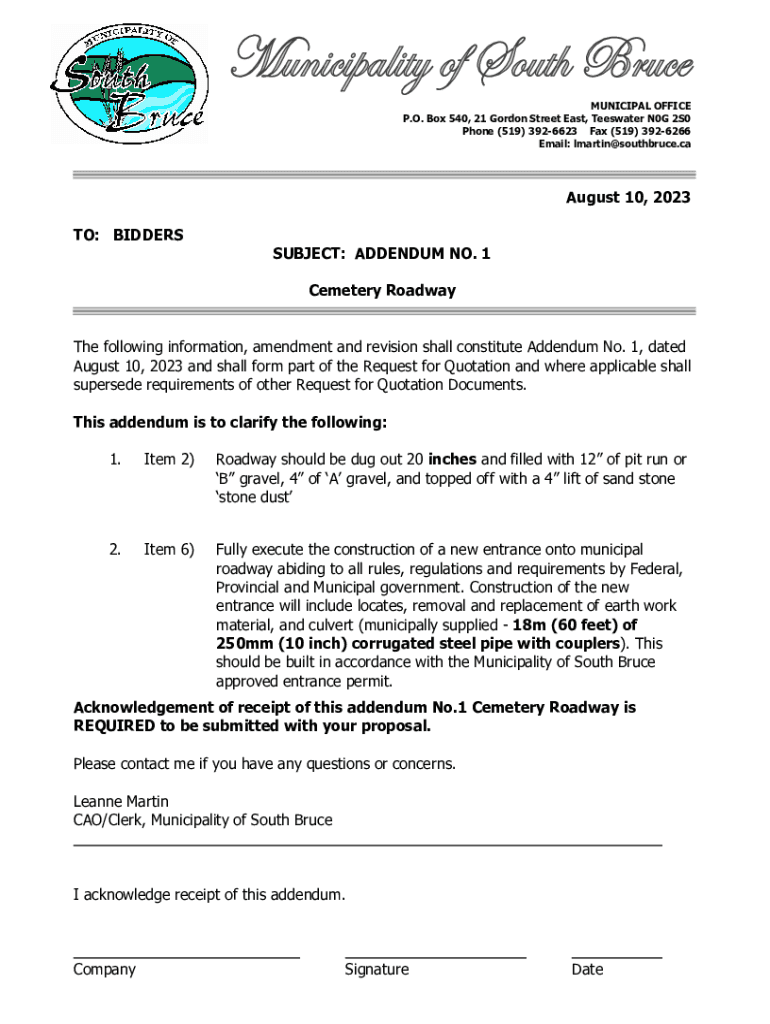 Fillable Online Request For Proposal w Addendum No 1 - Cemetery Roadway Fax Email Print - pdfFiller