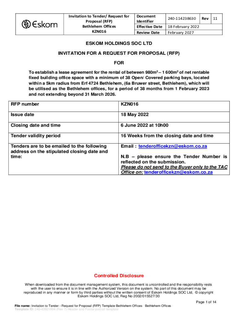 Fillable Online eskom holdings soc ltd invitation for a request for ...