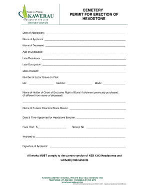 Fillable Online Cemetery-Burial-Warrant-of-Ashes-Application. ... Fax ...