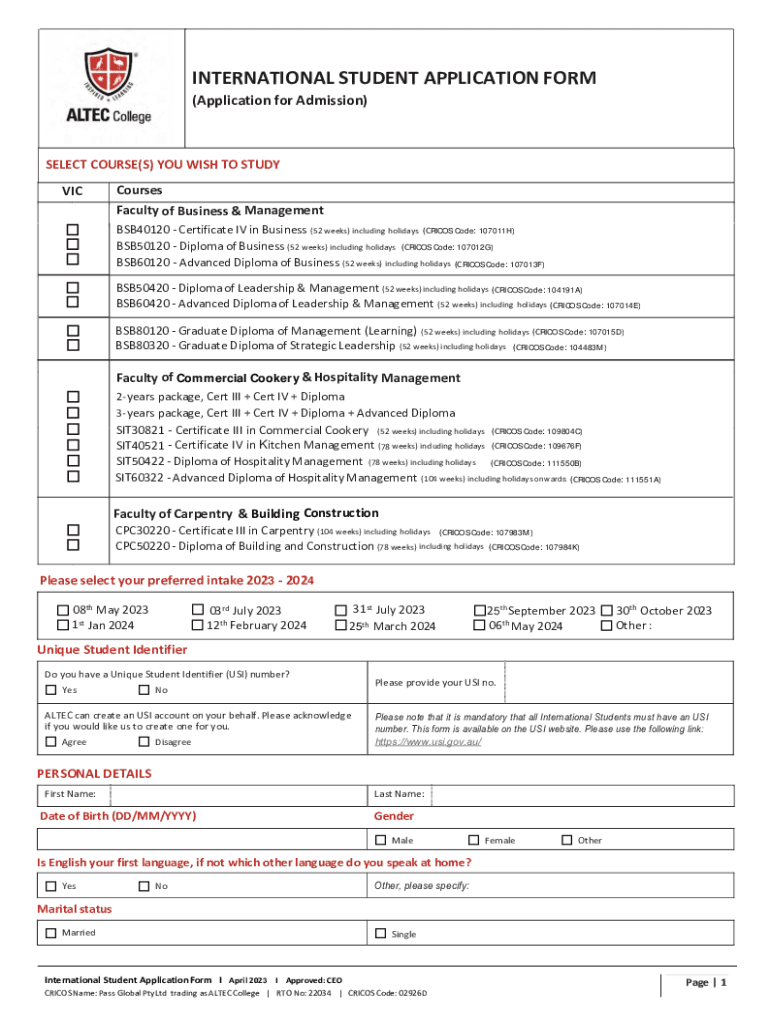 Fillable Online ALTEC-INTERNATIONAL-STUDENT-APPLICATION-FORM-Version ...