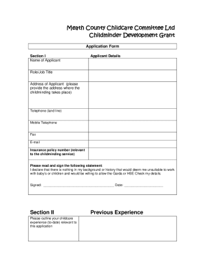 Fillable Online Childminding Development Grant Application Form Fax ...