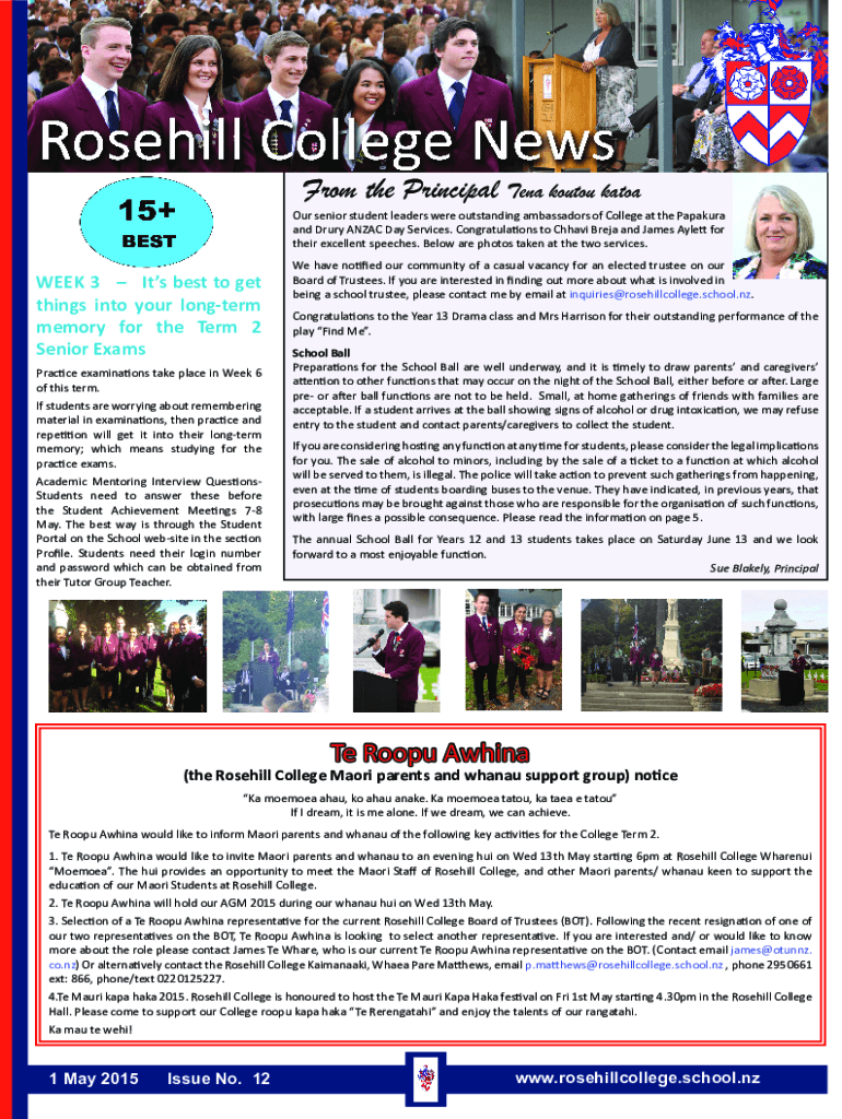 Fillable Online Our senior student leaders were outstanding ambassadors ...