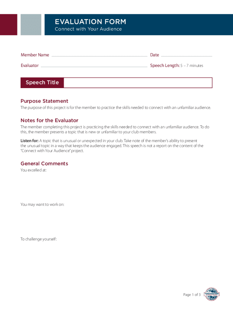 Fillable Online EVALUATION FORMConnect with Your Audience Fax Email Print - pdfFiller