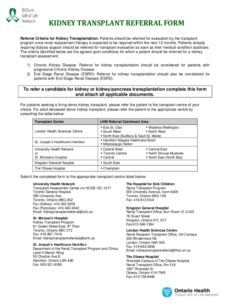 Fillable Online When to Refer a Patient for Kidney Transplant Fax Email ...