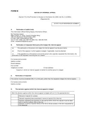 Fillable Online eservices joburg org FORM B: NOTICE OF INTERNAL APPEAL ...