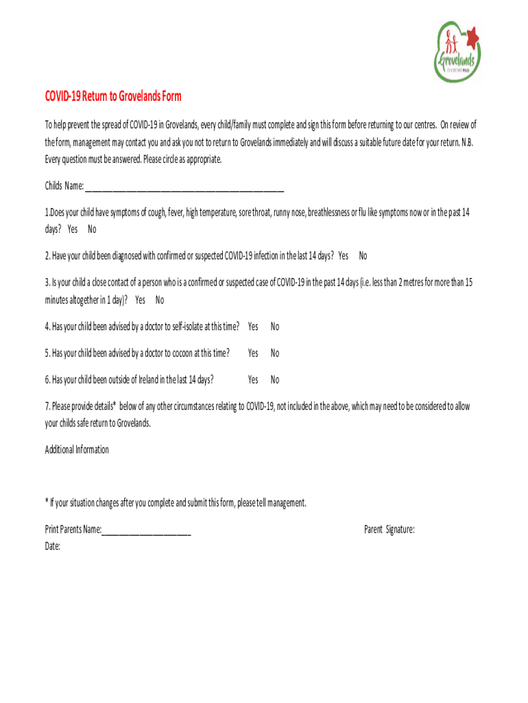 Fillable Online To help prevent the spread of COVID-19 in Grovelands ...