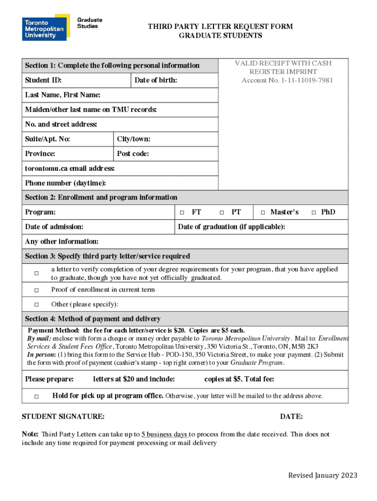 Fillable Online THIRD PARTY LETTER REQUEST FORM GRADUATE ... Fax Email Print - pdfFiller