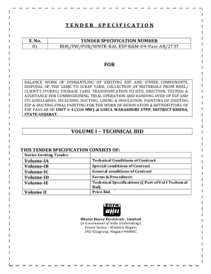 Fillable Online TENDER SPECIFICATION NUMBER Fax Email Print - pdfFiller