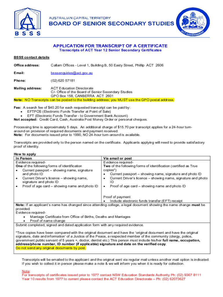 Fillable Online application for transcript of a certificate Fax Email ...