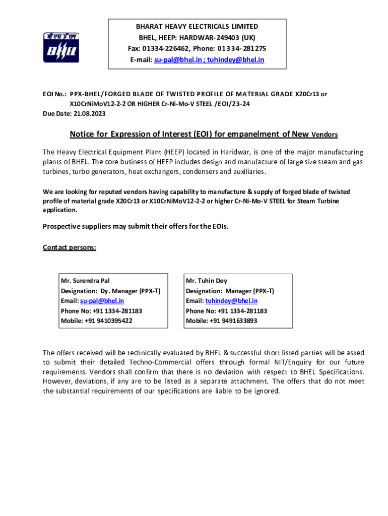 Fillable Online Notice for Expression of Interest (EOI) for empanelment of ... Fax Email Print ...