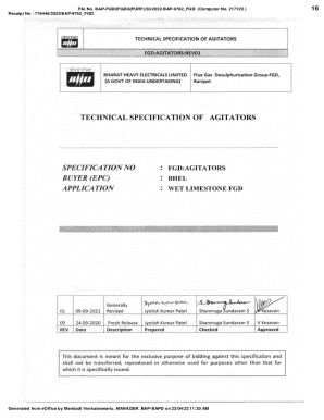Fillable Online TECHNICAL SPECIFICATION OF AGITATORS Fax Email Print - pdfFiller