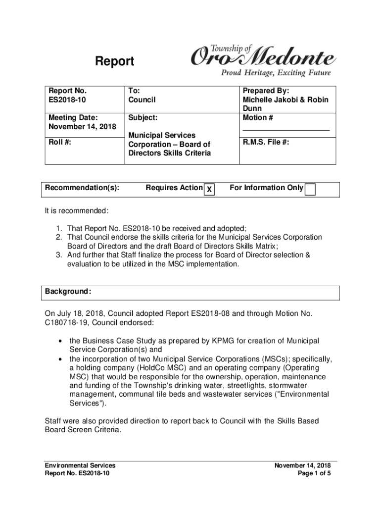 Fillable Online Oro Medonte Requires a Skills Based Board of Directors ...