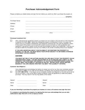 Fillable Online Purchaser Acknowledgement Form - West Auckland Real Estate ... Fax Email Print ...