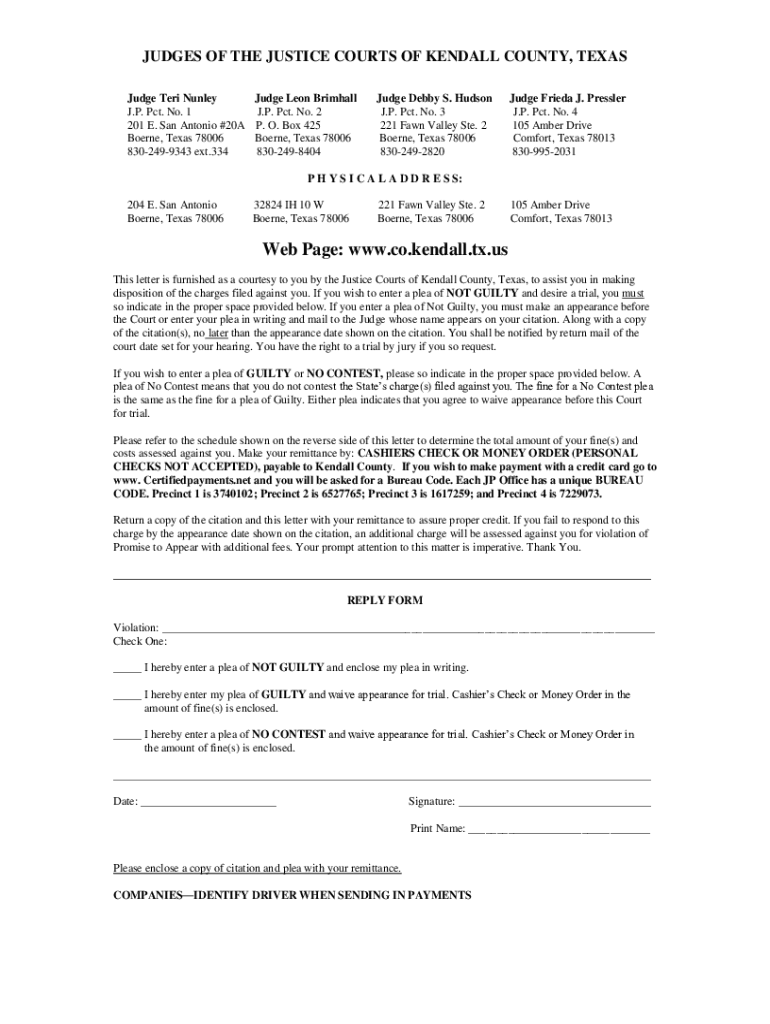 Fillable Online JUDGE OF THE JUSTICE COURTS OF KENDALL COUNTY ... Fax ...