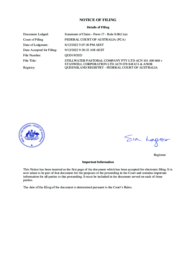 Fillable Online Statement of Claim - Form 17 - Rule 8 Fax Email Print ...