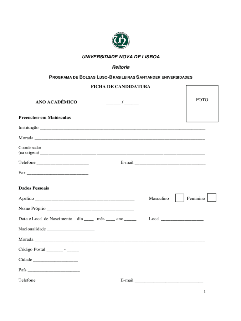 Preenchível Disponível Ficha de candidatura - FCT/UNL Fax Email Imprimir - pdfFiller