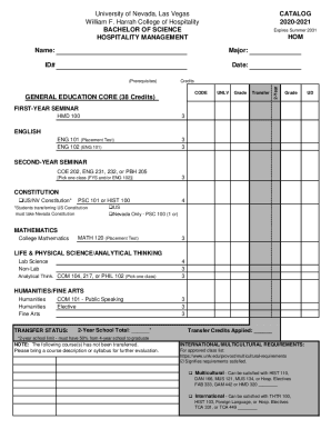 Fillable Online Unlv hospitality degree sheet Fax Email Print - pdfFiller