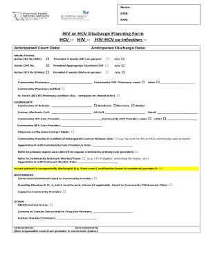 Fillable Online HIV or HCV Discharge Planning Form Fax Email Print ...