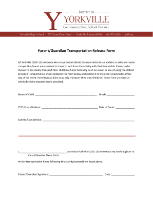 Fillable Online Parent Transportation Release Form - Athletics Fax ...
