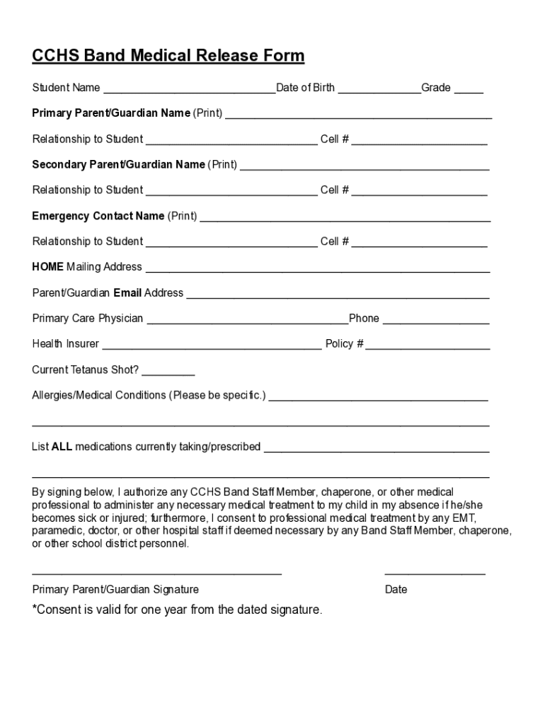 Fillable Online CCHS Medical Release Form Fax Email Print - pdfFiller