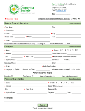Fillable Online Dementia Link Referral Form - Caregiver Fax Email Print ...