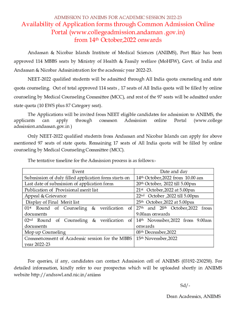 Fillable Online andssw1 and nic THE DEAN - Andaman and Nicobar Islands ...