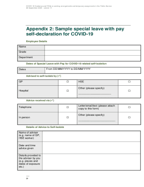 Fillable Online Sample special leave with pay self-declaration for ...