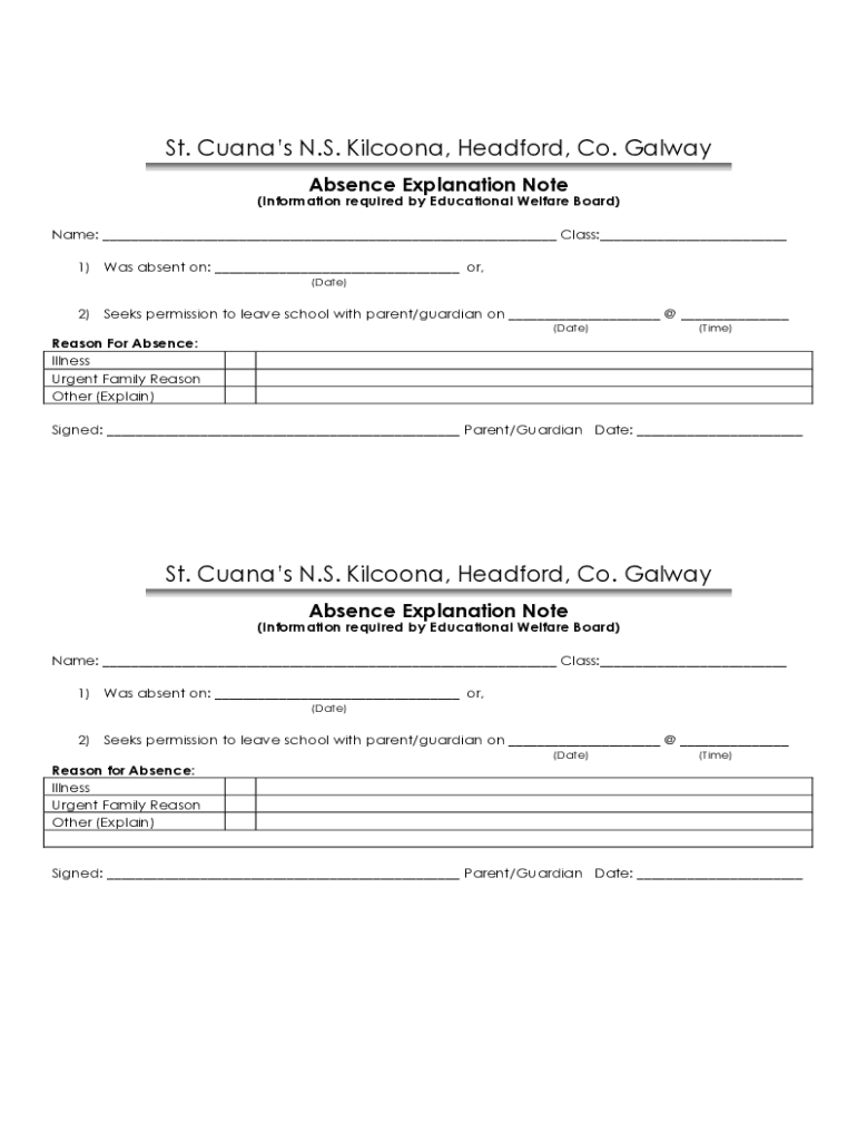 Fillable Online St. Cuana's N.S. Kilcoona, Headford, Co. Galway Remote ...