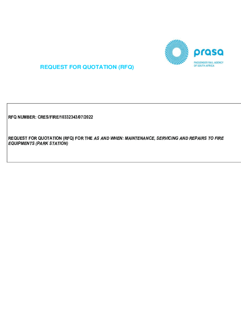Fillable Online REQUEST FOR QUOTATION (RFQ) FOR THE AS AND WHEN: MAINTENANCE, SERVICING AND ...