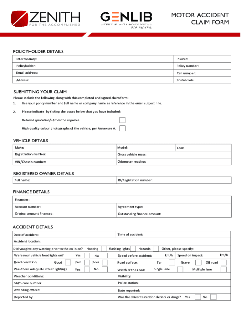 Fillable Online Motor Accident Claim Form - Genlib Fax Email Print ...