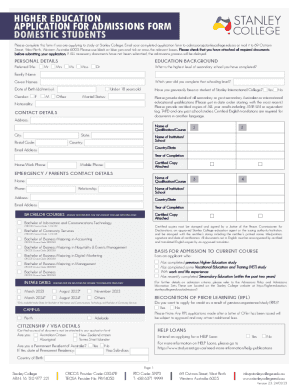 Fillable Online Higher Education Domestic Student Application Form Fax ...