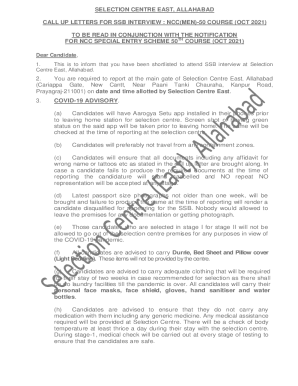 Fillable Online selection centre east, allahabad call up letters for ...