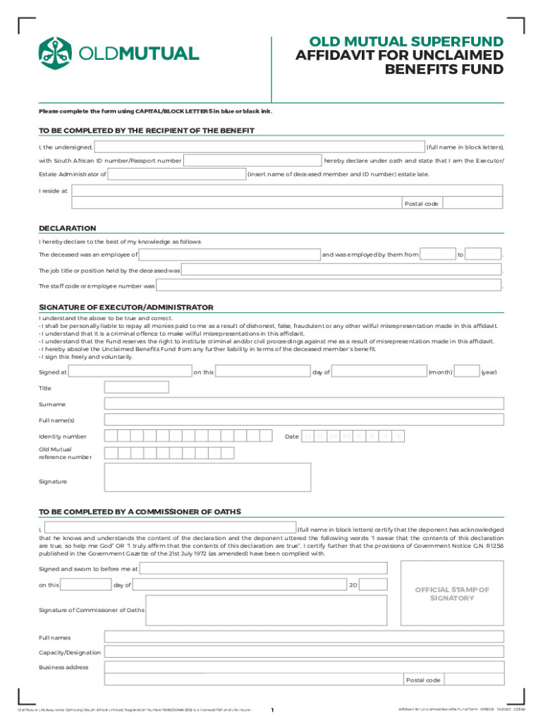 Fillable Online Fillable Online old mutual retirement claims annexure b ...