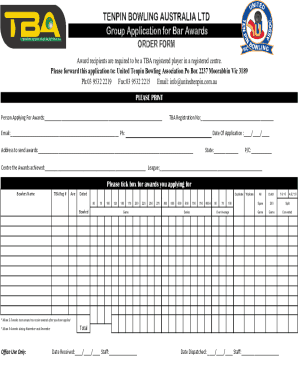Fillable Online Individual Application for Bar Awards - ORDER FORM Fax ...