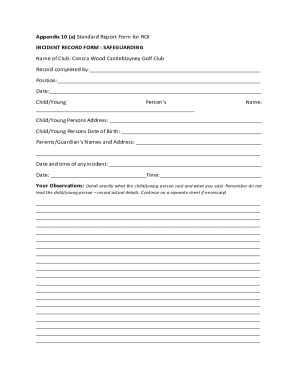 Fillable Online Appendix 10 (a) Standard Report Form for ROI INCIDENT ...