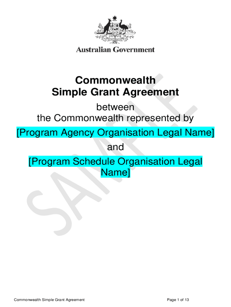 Fillable Online Sample Commonwealth Simple Grant Agreement Fax Email ...