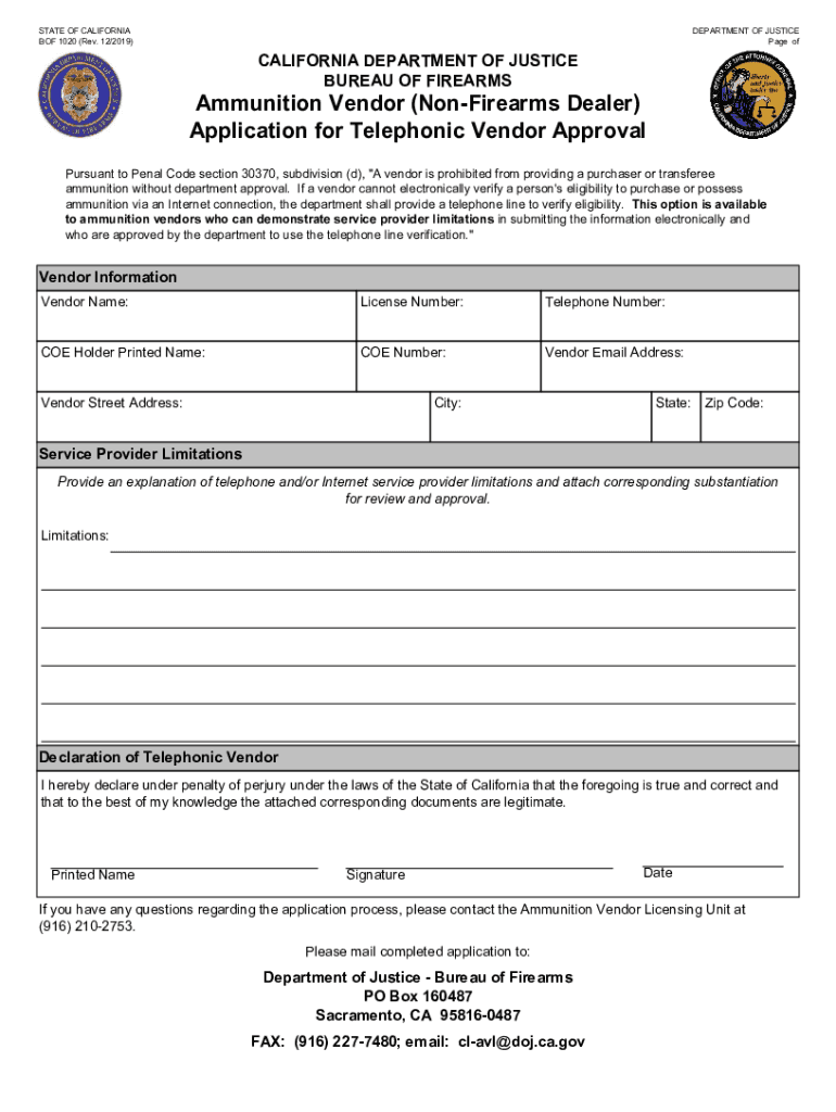 Fillable Online oag ca Standard Initial and Renewal Application for ...