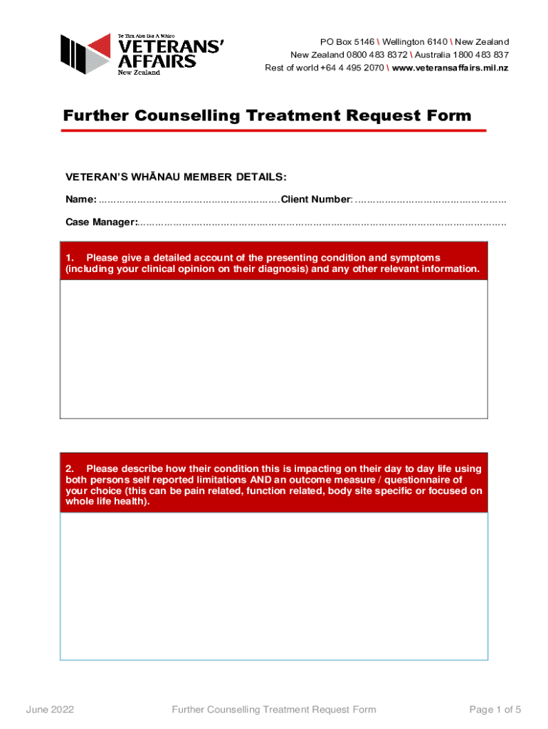 Fillable Online Further Counselling Treatment Request Form Fax Email ...