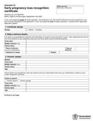 Fillable Online Apply for an early pregnancy loss recognition ...