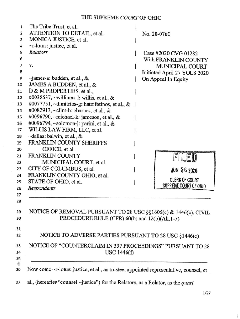 Fillable Online in the supreme court of ohio monica g. justice, r-lotus ...