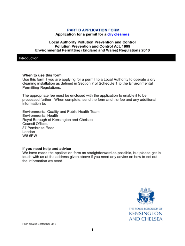 Fillable Online Part B Application form Application for a permit for a ...