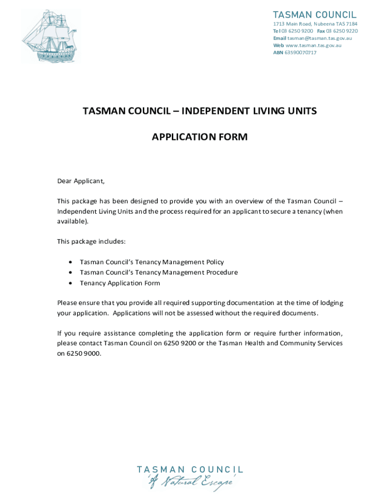 Fillable Online tasman tas gov INDEPENDENT LIVING UNITS APPLICATION ...
