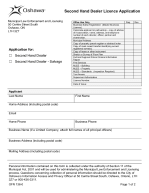 Fillable Online Second Hand Dealer Licence Application Fax Email Print ...