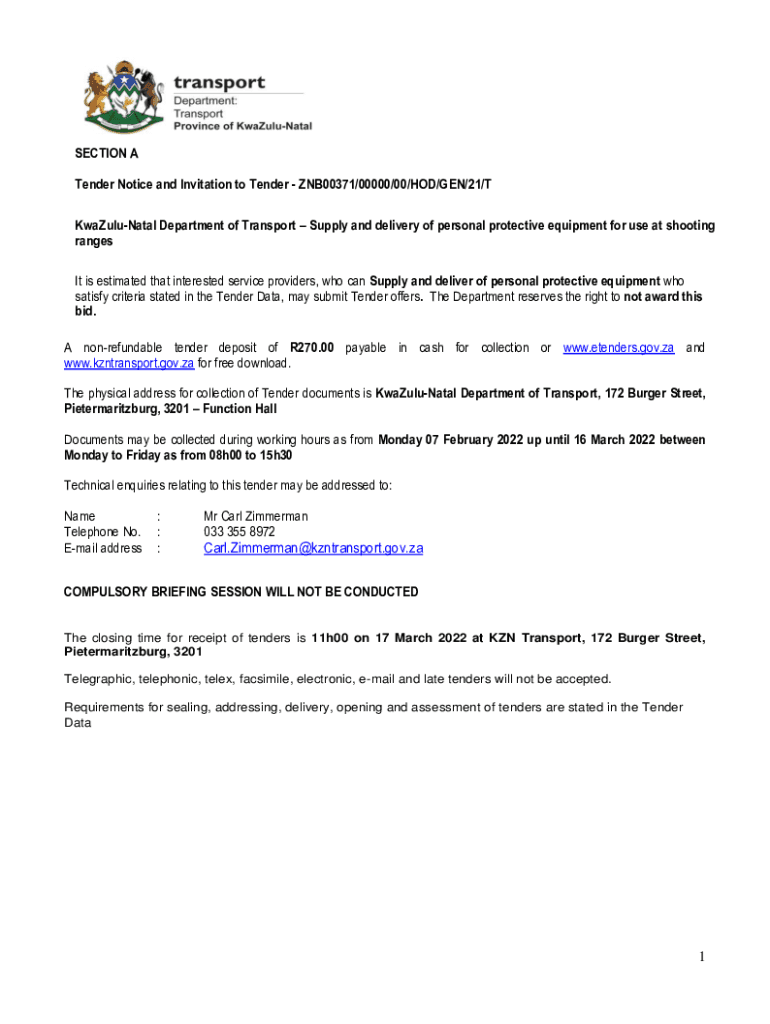 Fillable Online Tender Document for ZNB00371/00000/00/HOD/GEN/21/T Fax ...