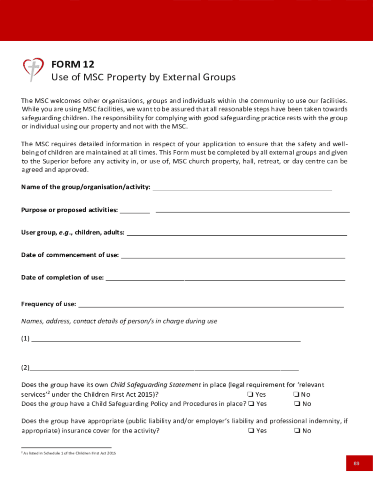 Fillable Online FORM 12 Use of MSC Property by External Groups Fax ...