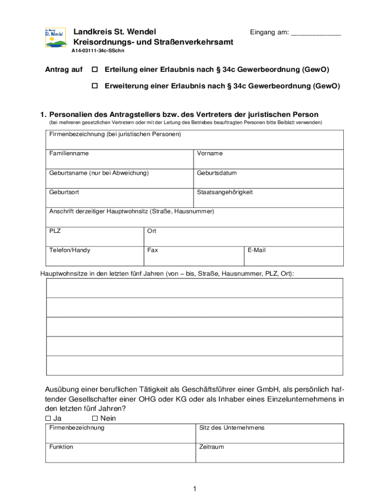 Ausfüllbar Online Antrag auf Erteilung einer Erlaubnis nach34c Absatz 1 ... Fax Email Drucken ...