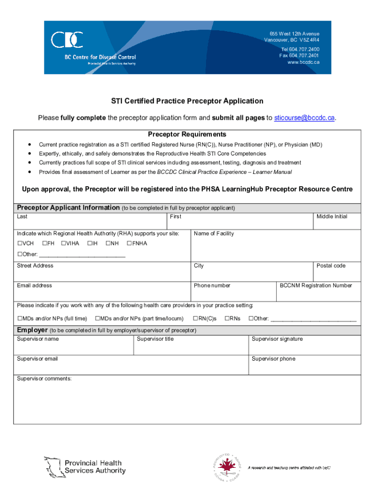Fillable Online STI Certified Practice Preceptor Application Fax Email ...